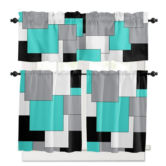 Abstract Art Kitchen Curtains Valance and Tier Set Patchwork Black ...