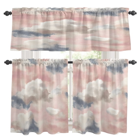 Abstract Art Kitchen Curtains Valance and Tier Set Pink Cloudy Sky ...