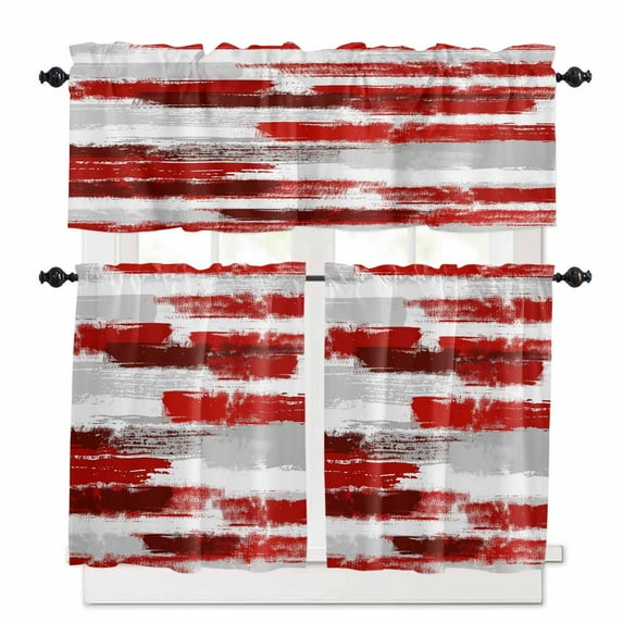 Abstract Art Kitchen Curtains Valance and Tier Set Red Gray Mottled ...