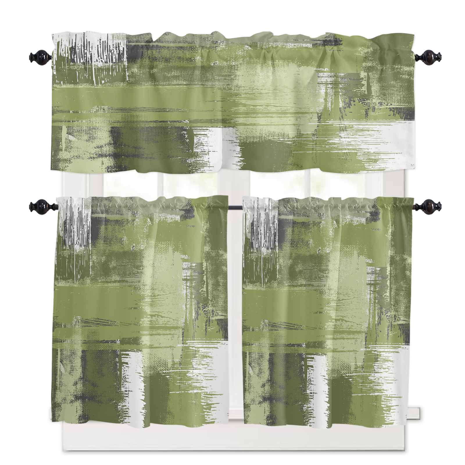 Abstract Art Kitchen Curtains Valance and Tier Set Sage Green Mottled ...