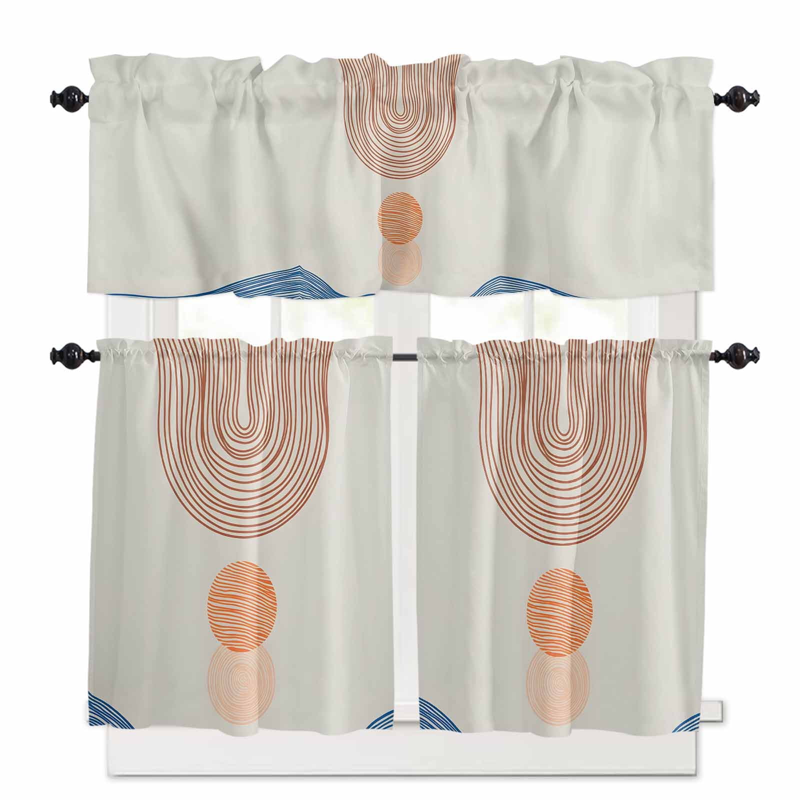 Abstract Art Kitchen Curtains Valance and Tier Set Sunset Orange Blue ...
