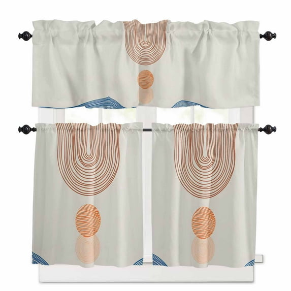 Abstract Art Kitchen Curtains Valance and Tier Set Sunset Orange Blue ...