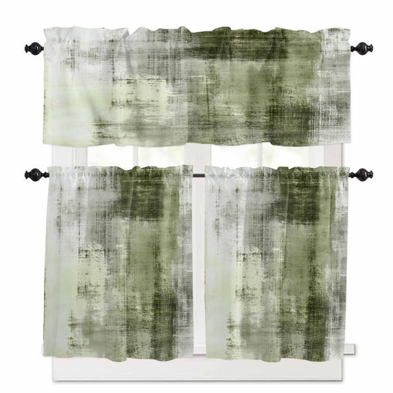 Abstract Art Kitchen Curtains Valance and Tier Set Vintage Green ...