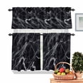 Abstract Art Kitchen Curtains Valances 3 Piece Set, Dark Black Marble ...