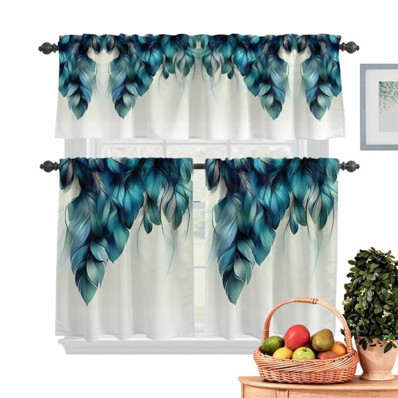 Abstract Art Kitchen Curtains Valances 3 Piece Set, Soft Edge Green ...
