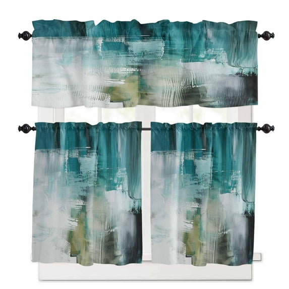 Abstract Art Kitchen Curtains Valances and Tiers Set of 3, 36 Inch ...
