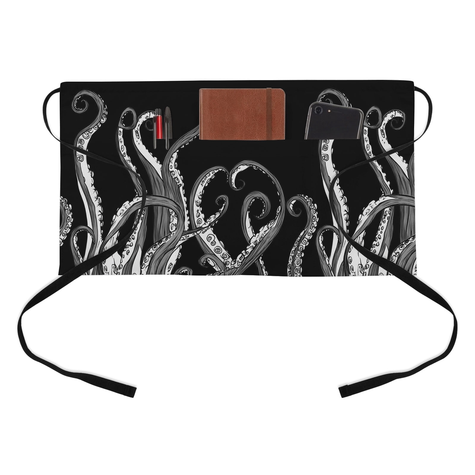 Abstract Art Kitchen Restaurant Half Waist Apron, Black Octopus ...