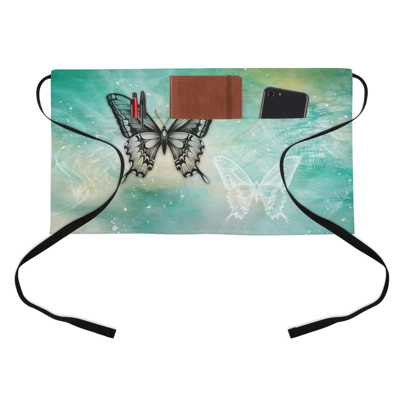 Abstract Art Kitchen Restaurant Half Waist Apron, Black White Butterfly ...