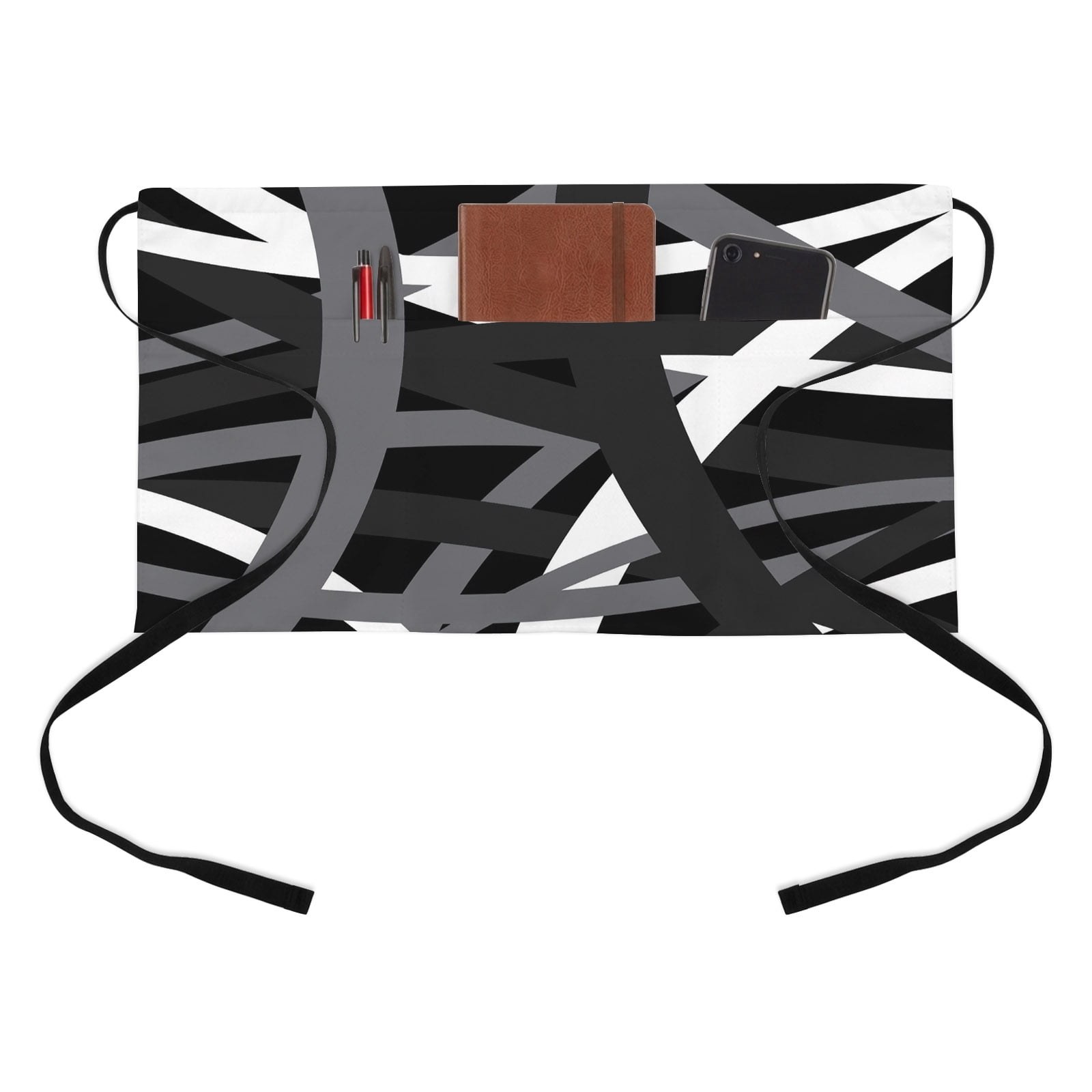 Abstract Art Kitchen Restaurant Half Waist Apron, White Black Gray Line ...