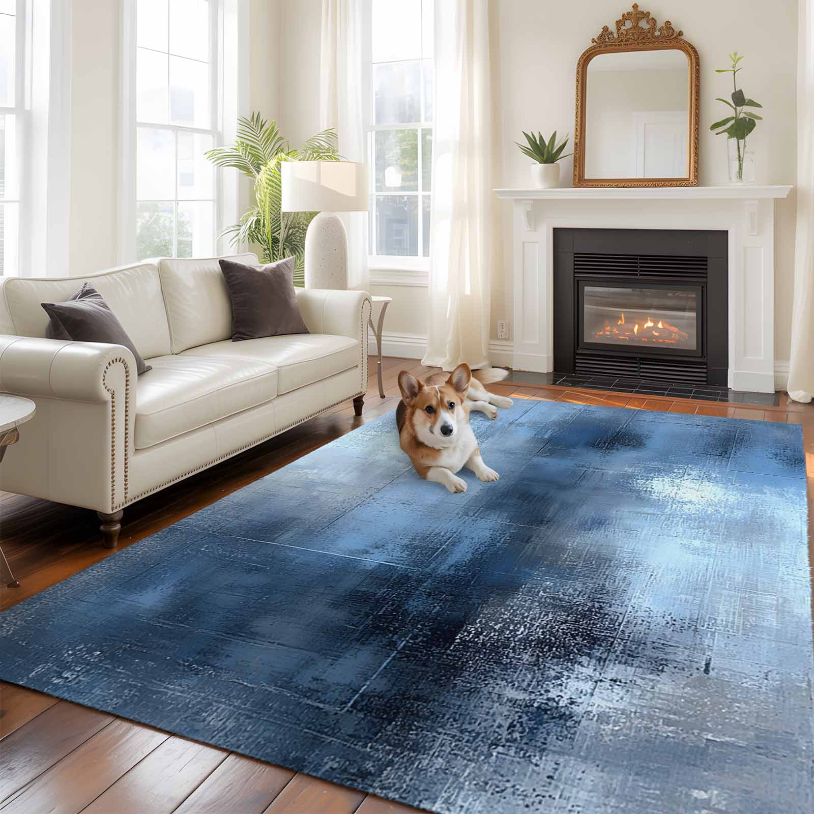 Abstract Art Large Area Rugs 5x8 ft Retro Gradient Blue Watercolor ...