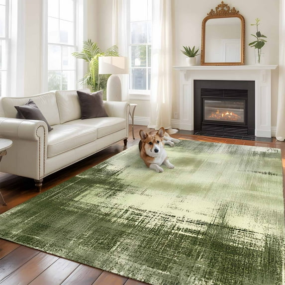 Abstract Art Large Area Rugs 6x9 ft Retro Green Collage Oil Painting ...