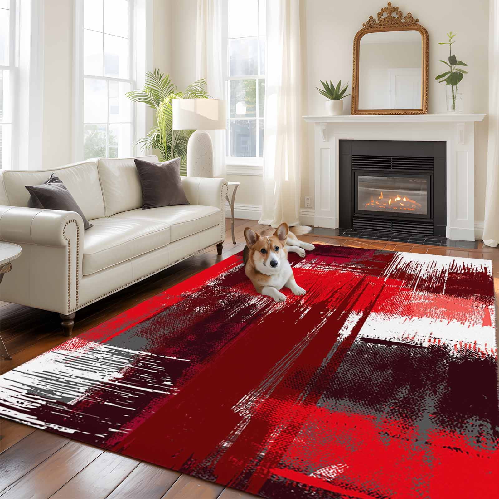 Abstract Art Large Area Rugs 6x9 ft Vintage Red Gray Mottled Color ...