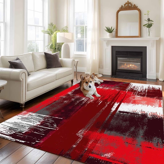 Abstract Art Large Area Rugs 6x9 ft Vintage Red Gray Mottled Color ...