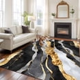 Abstract Art Large Area Rugs 8x10 ft Black Gold Gradient Marbling Water ...