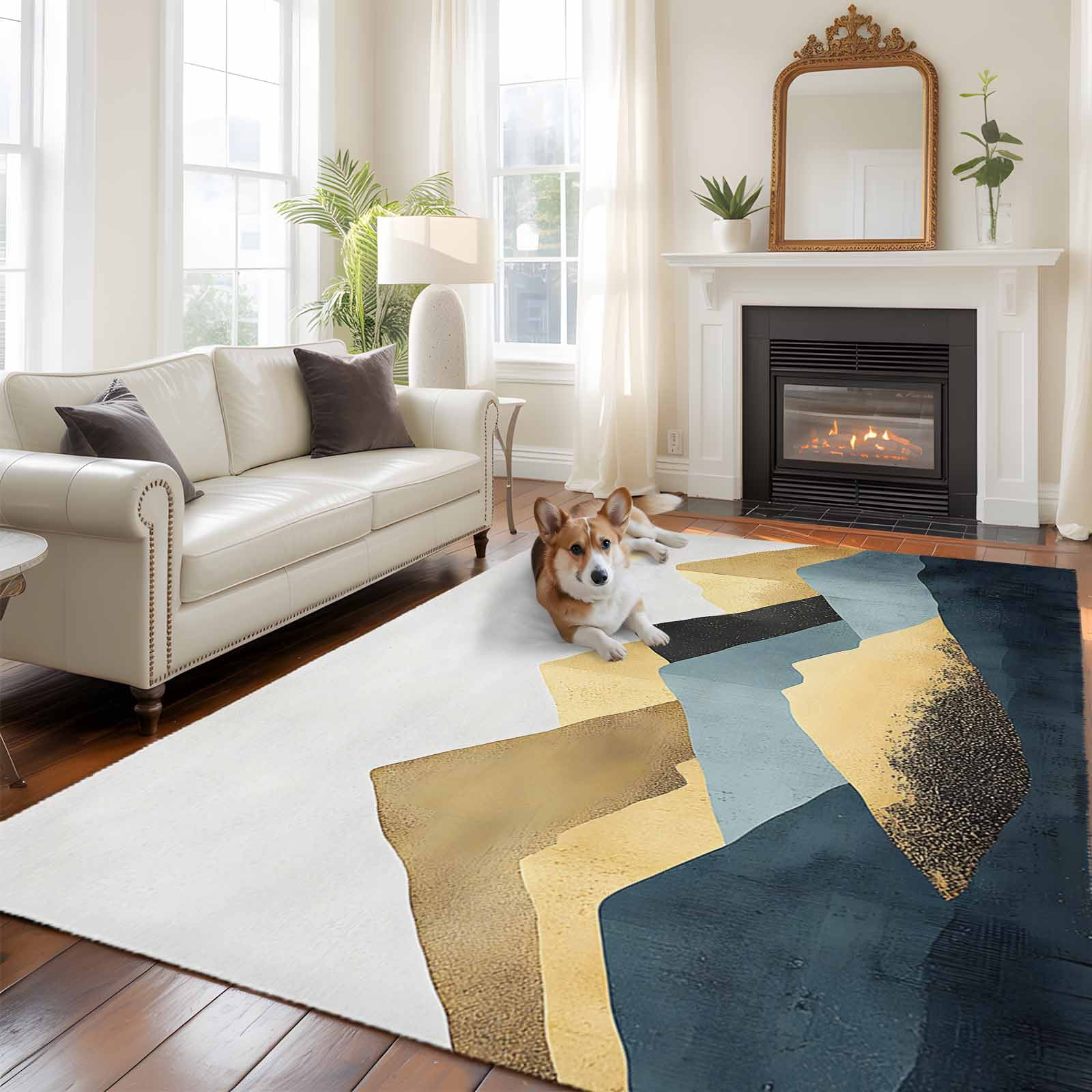 Abstract Art Large Area Rugs 8x10 ft Illustration Mountains Oil ...