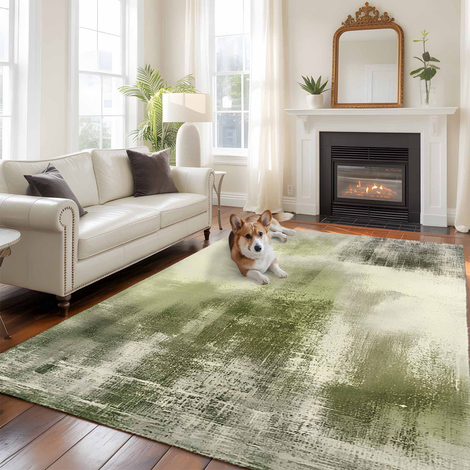 Abstract Art Large Area Rugs 8x10 ft Sage Green Retro Oil Painting ...