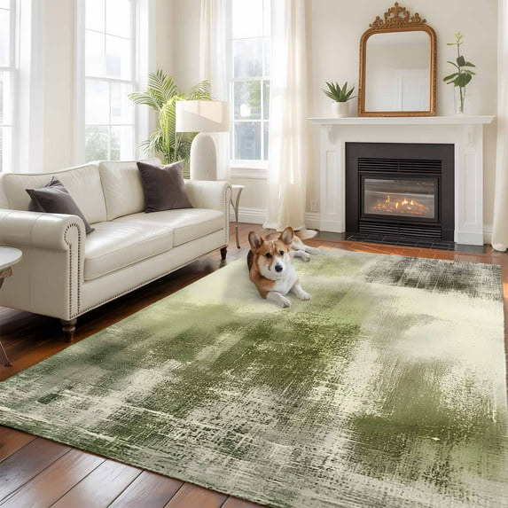 Abstract Art Large Area Rugs 8x10 ft Sage Green Retro Oil Painting ...