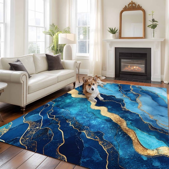 Abstract Art Large Area Rugs 8x10 ft Water Ripple Blue Gradient ...