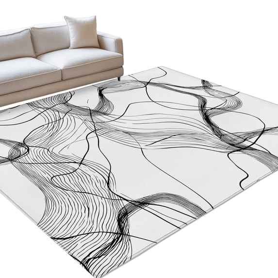 Abstract Art Large Area Rugs 8x10ft Black and White Minimalist Line ...
