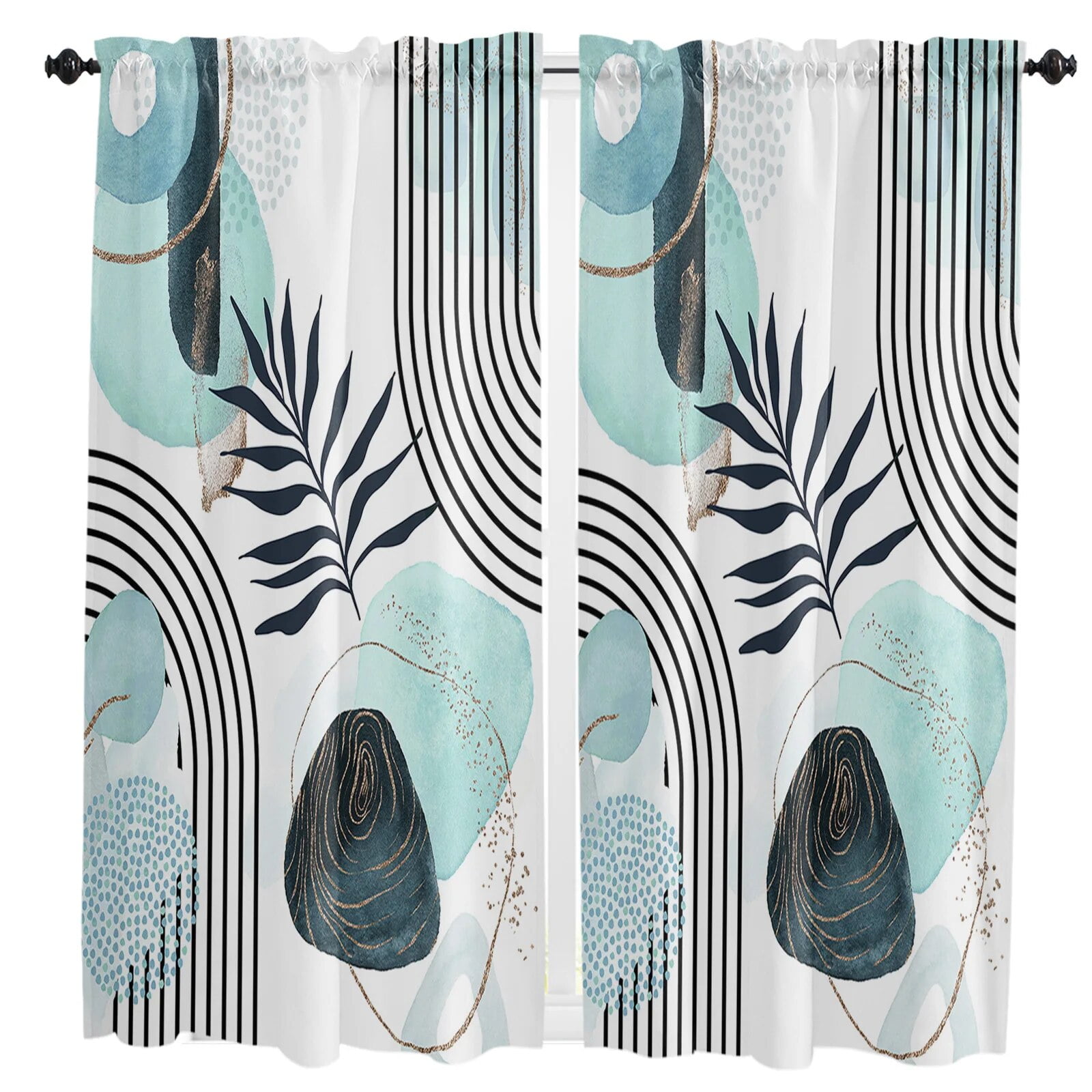 Abstract Art Leaf Boho Teal Leaves Curtain Home Decoration Living Room ...