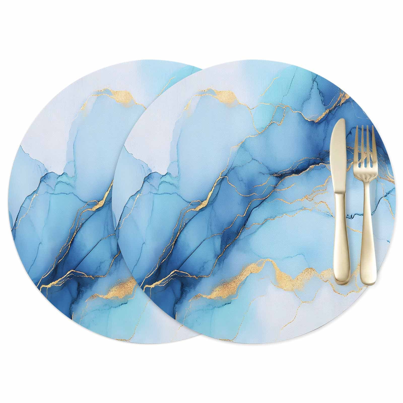 Abstract Art Leather Placemats Set of 2, 12 Inch, Teal Gold Gradient ...