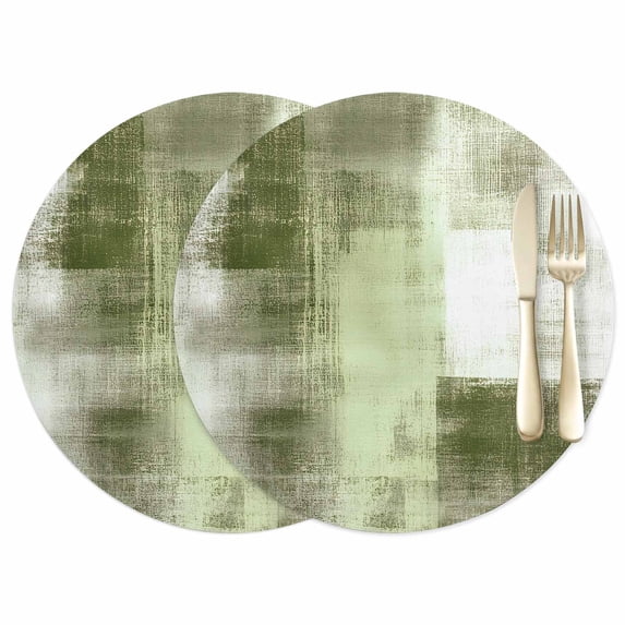Abstract Art Leather Placemats Set of 2, 12 Inch, Vintage Green Collage ...