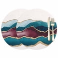 Abstract Art Leather Placemats Set of 2, 15 Inch, Watercolor Blue Gold ...