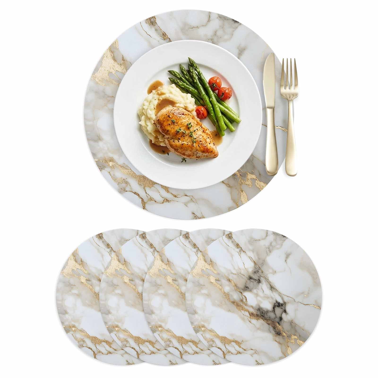 Abstract Art Leather Placemats Set of 4, 12 Inch, White Marble Texture ...
