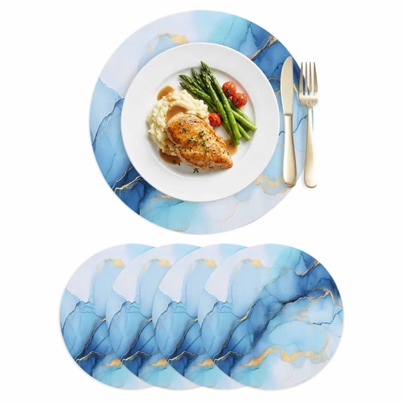Abstract Art Leather Placemats Set of 4, 15 Inch, Teal Gold Gradient ...