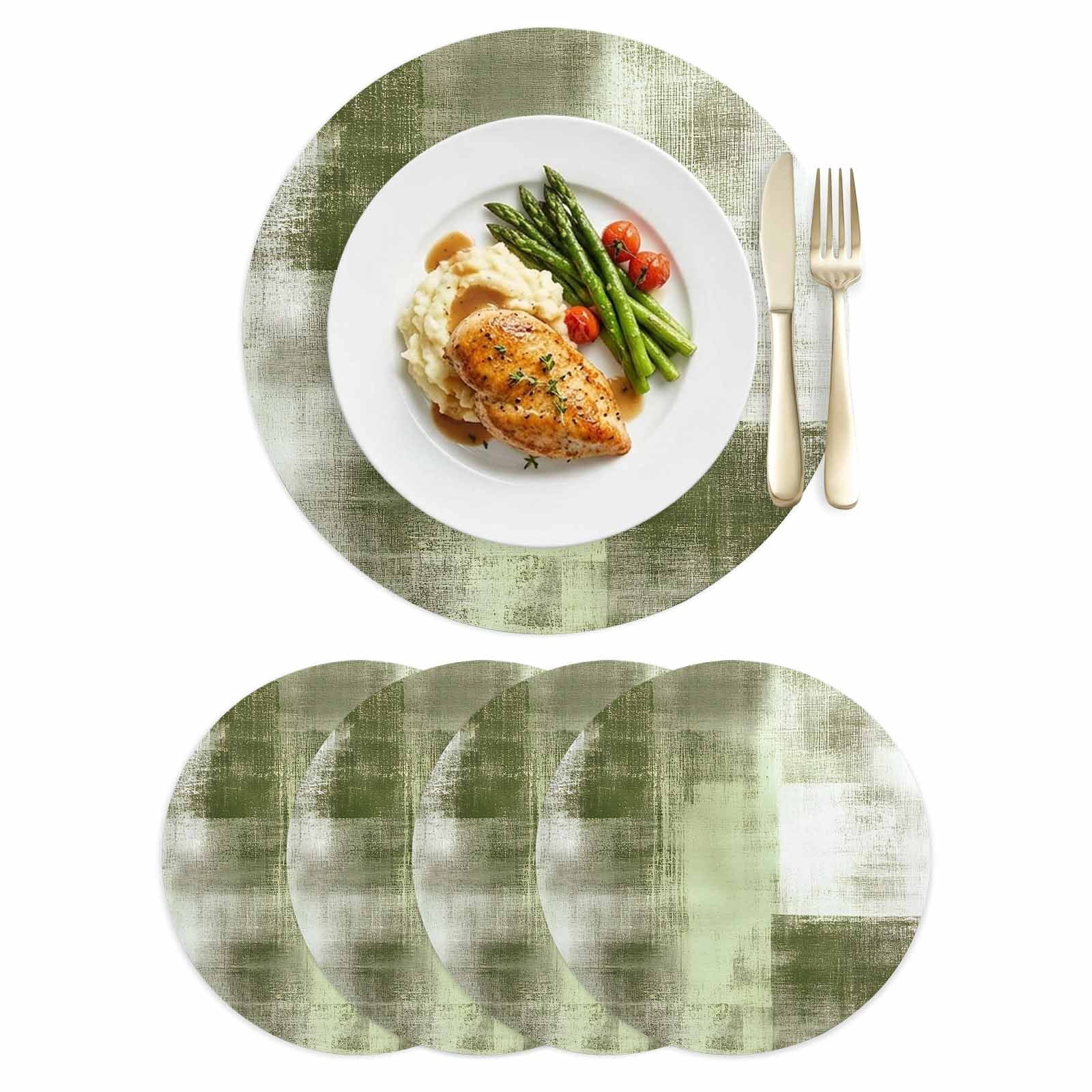 Abstract Art Leather Placemats Set of 4, 15 Inch, Vintage Green Collage ...