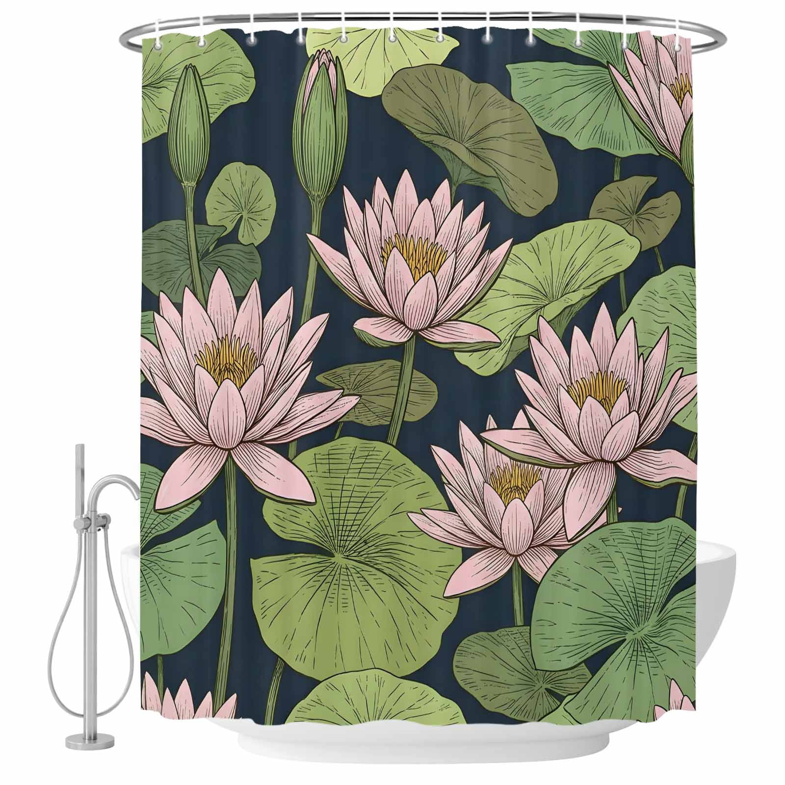 Abstract Art Lotus Shower Curtain Set - 48" x 72" Washable Bathtub ...