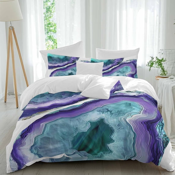 Abstract Art Marble 4 Piece Duvet Cover Set Full Size Purple Teal Green ...