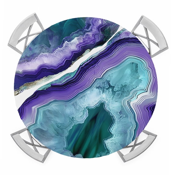 Abstract Art Marble Round Fitted Tablecloth with Elastic Edge, Purple ...