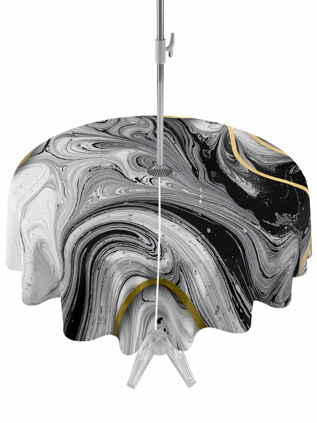 Abstract Art Marble Round Outdoor Tablecloth with Umbrella Hole Gold ...