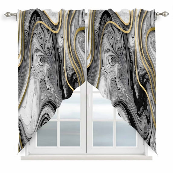 Abstract Art Marble Swag Curtain Valance for Window 2 Panels Gold Gray ...