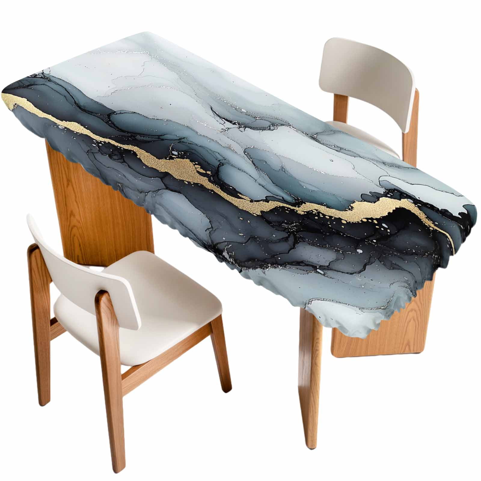 Abstract Art Marble Texture Fitted Rectangle Tablecloth 32" x 96" Black ...