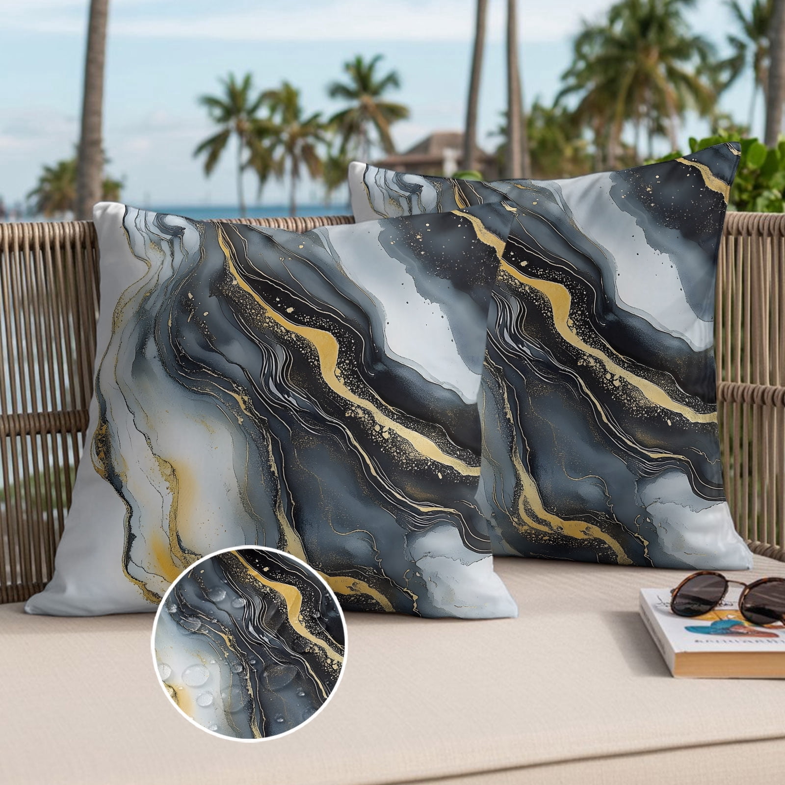 Abstract Art Marble Texture Outdoor Waterproof Throw Pillow Covers Set ...