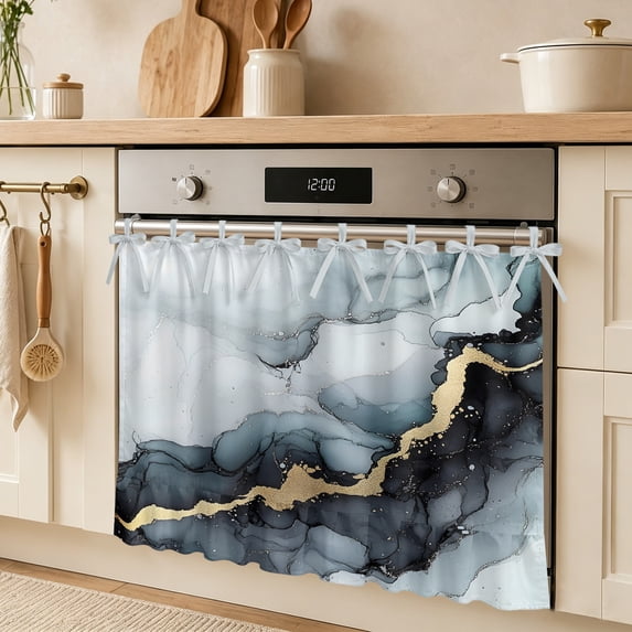 Abstract Art Marble Texture Oven Skirt Curtain, Black Grey Gold ...