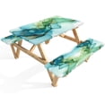 Abstract Art Marble Texture Picnic Table Cover with Bench Covers Teal ...