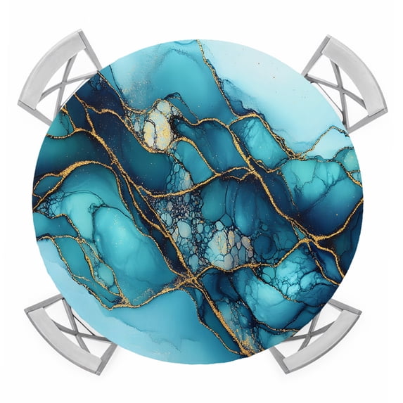Abstract Art Marble Texture Round Fitted Tablecloth with Elastic Edge ...