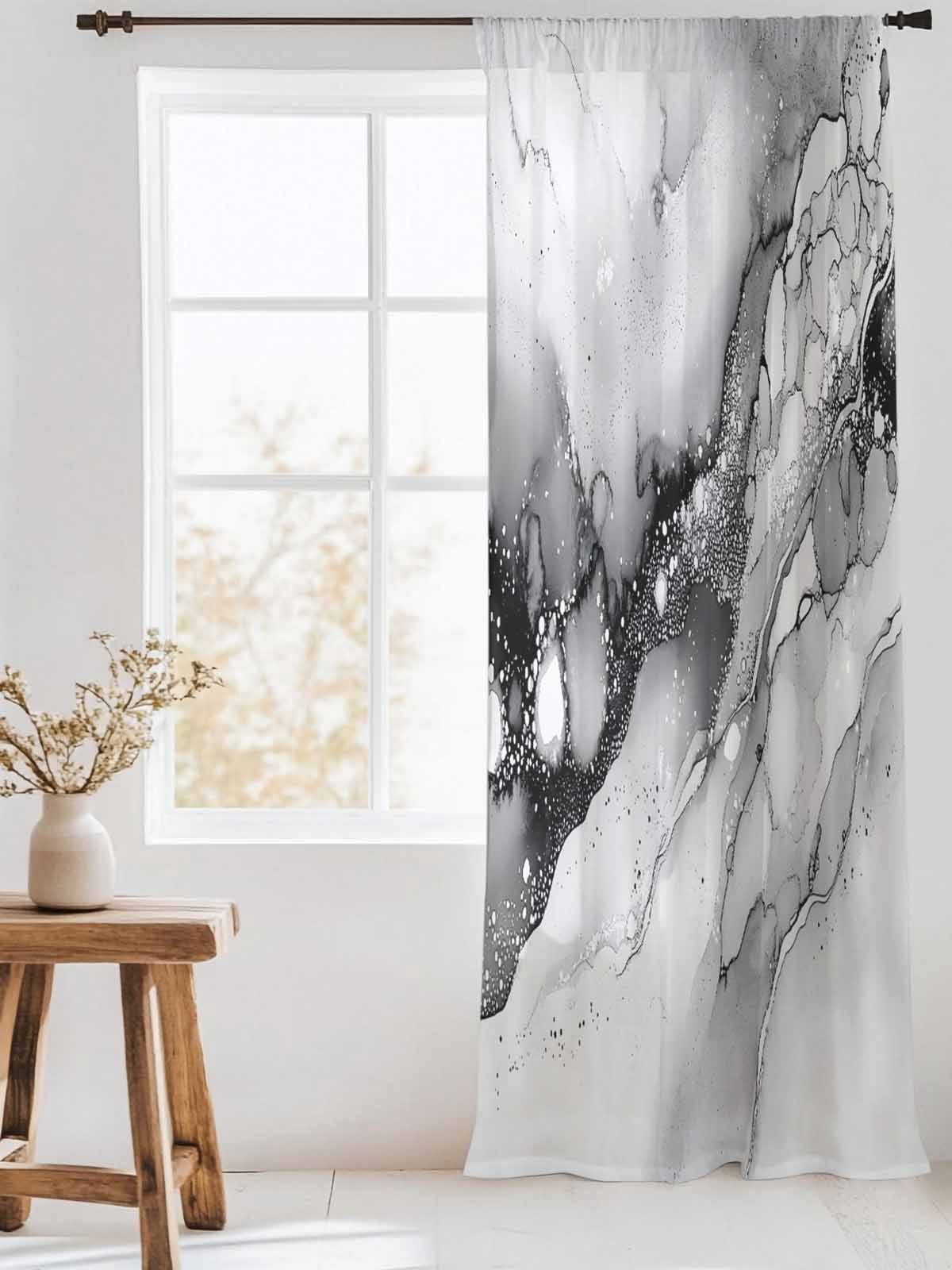 Abstract Art Marble Texture Sheer Curtains 108 Inch Long 1 Panel Black ...