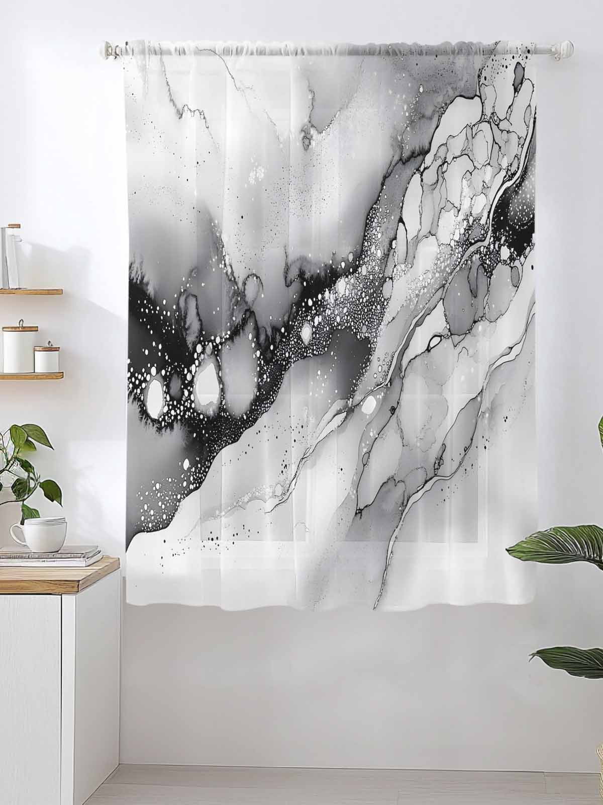 Abstract Art Marble Texture Sheer Curtains 72 Inch Long 1 Panel Black ...