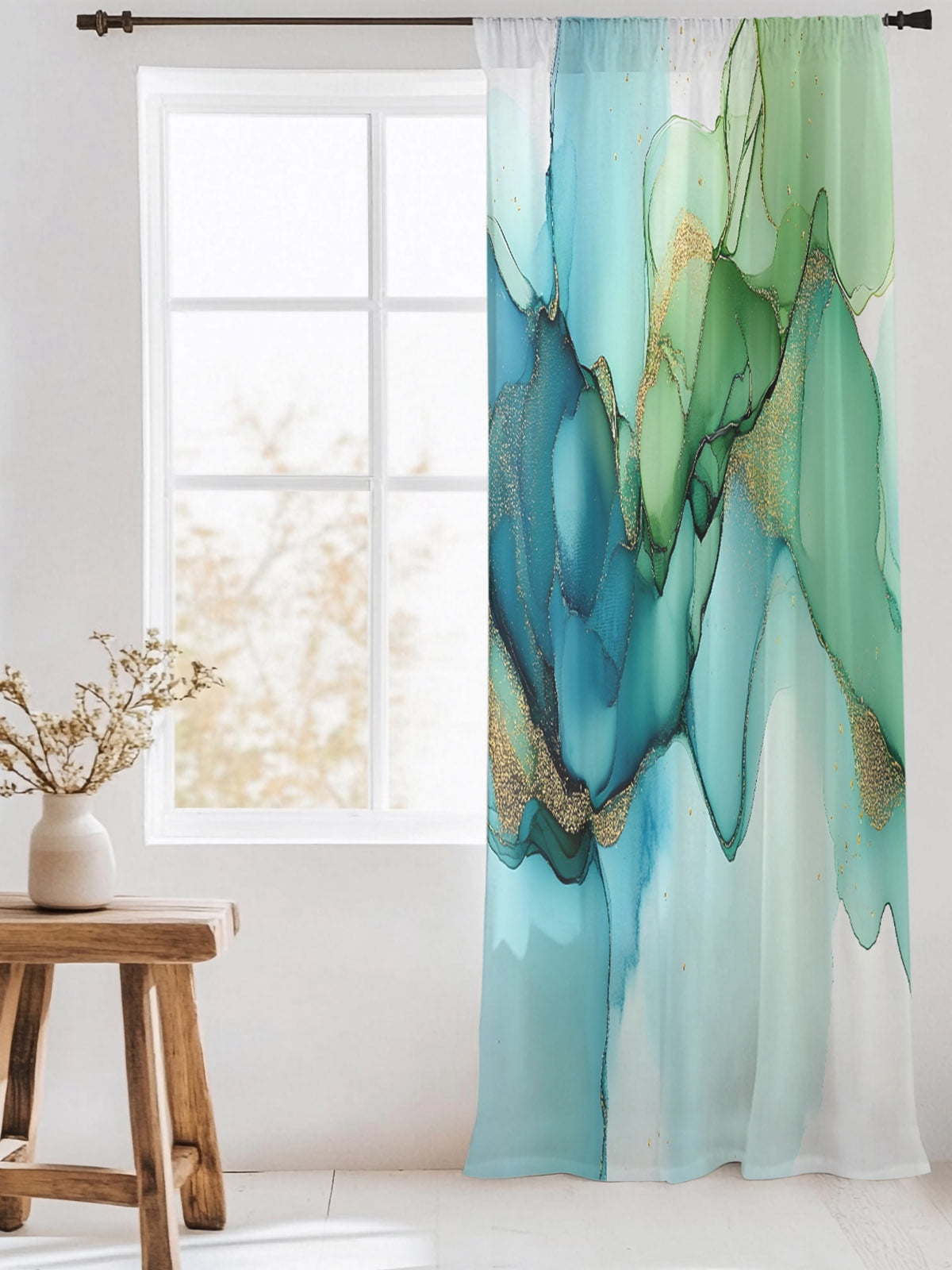 Abstract Art Marble Texture Sheer Curtains 96 Inch Long 1 Panel Teal ...