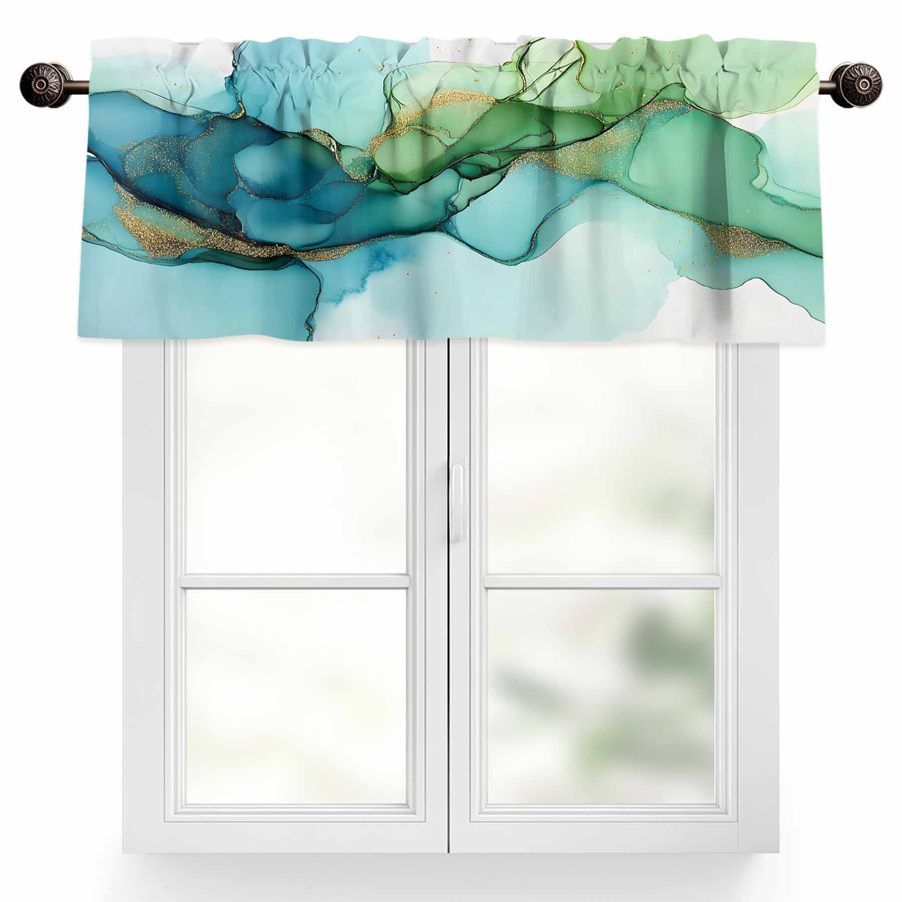 Abstract Art Marble Texture Valances for Windows, 42 x 18in, Teal Green ...