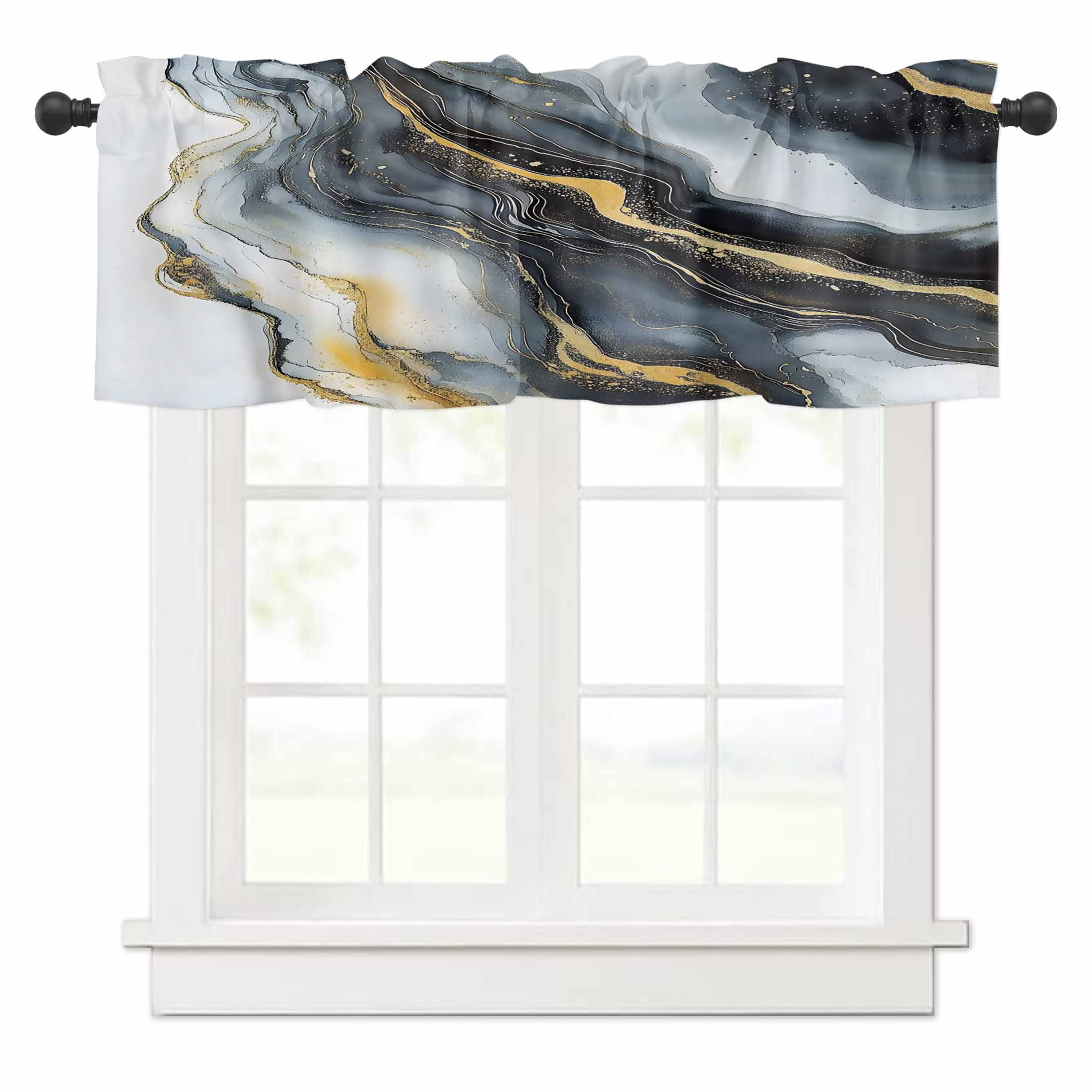Abstract Art Marble Texture Valances for Windows Black Gold Gradient ...