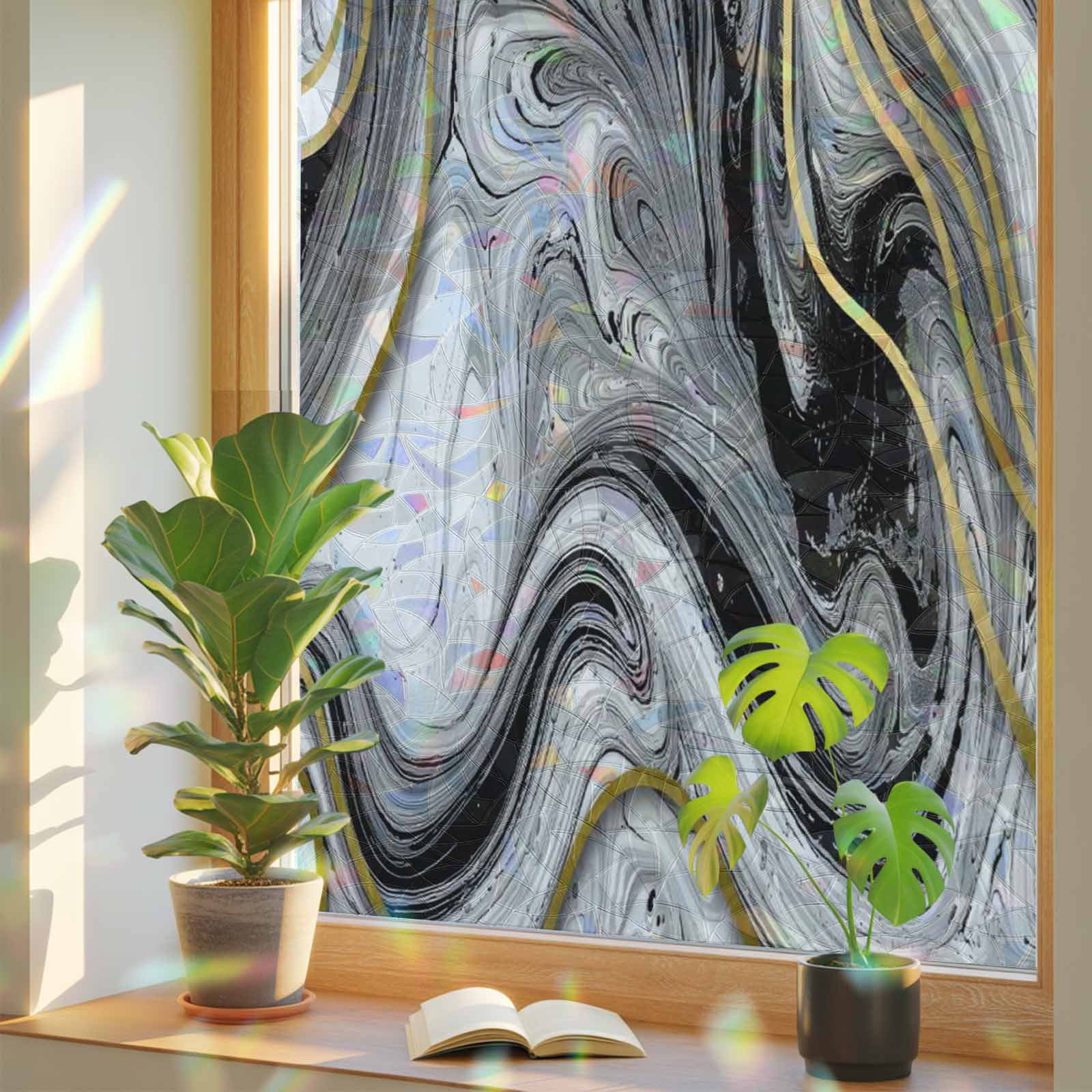 Abstract Art Marble Window Privacy Film, Gold Gray White Texture Simple ...