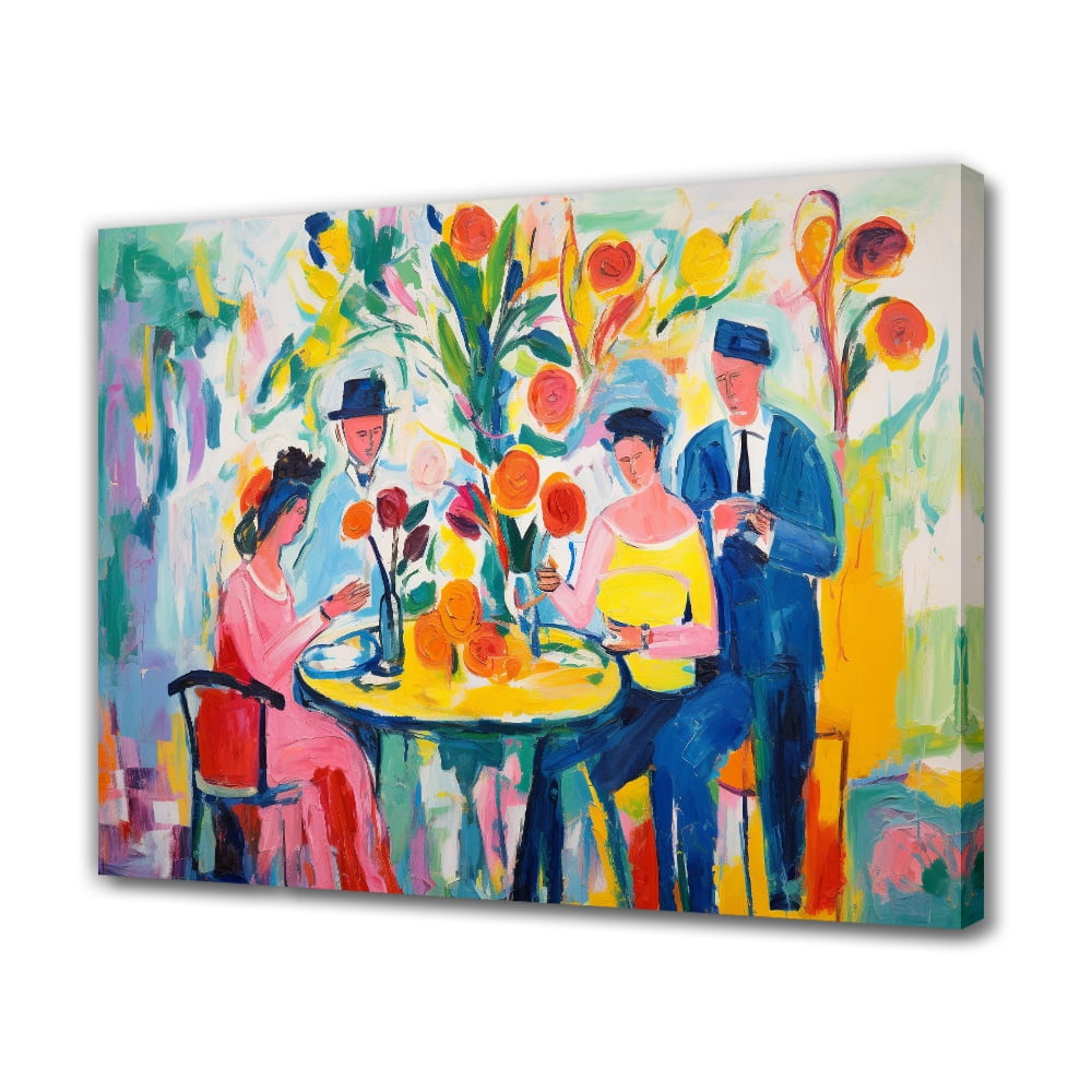 Abstract Art Modern Decorative Painting Four People Sit Around A Round ...