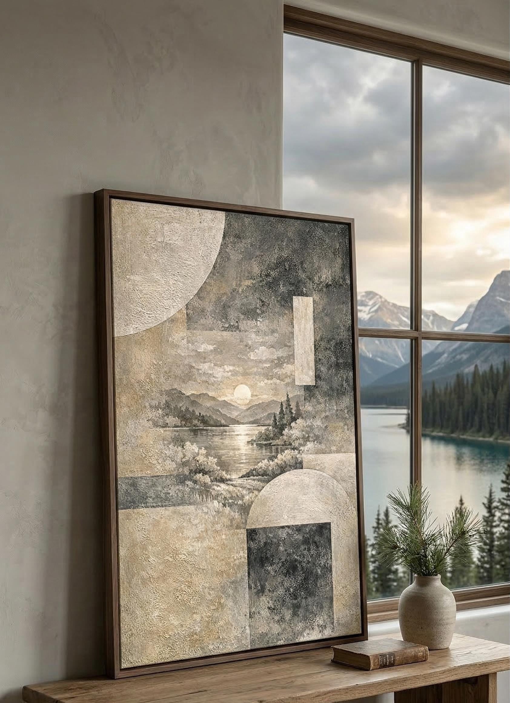 Abstract Art Mountain And Lake Landscape Modern Minimalist Poster ...