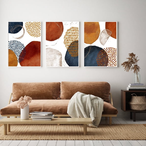 Abstract Art Navy, Orange, Gold Poster Printed Poster, Stretched Canvas ...
