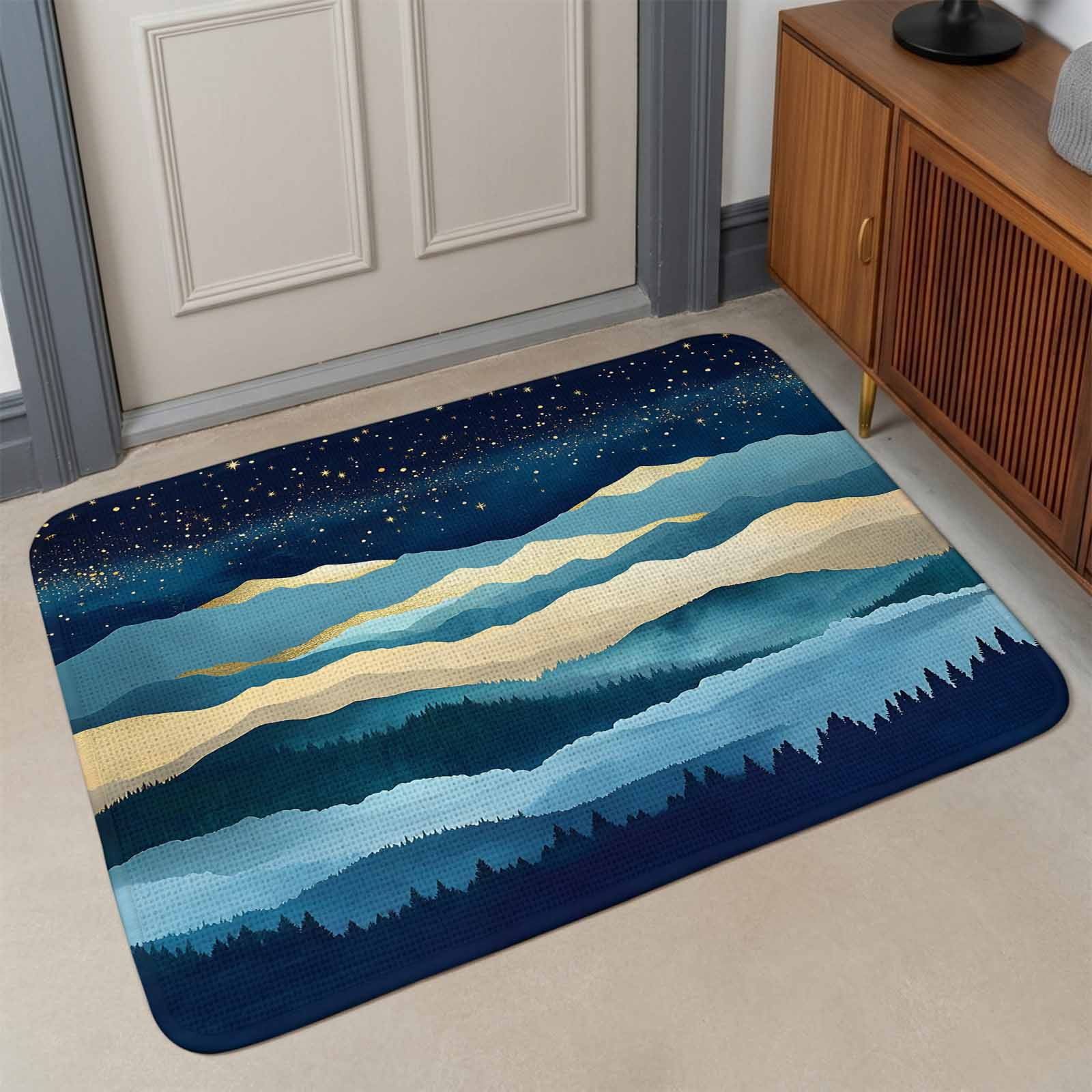 Abstract Art Night Sky Front Door Mat Indoor Entrance, Mountains Oil ...